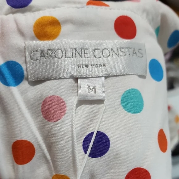 Caroline Constas Multicolor Polka Dot V-Neck Blouse